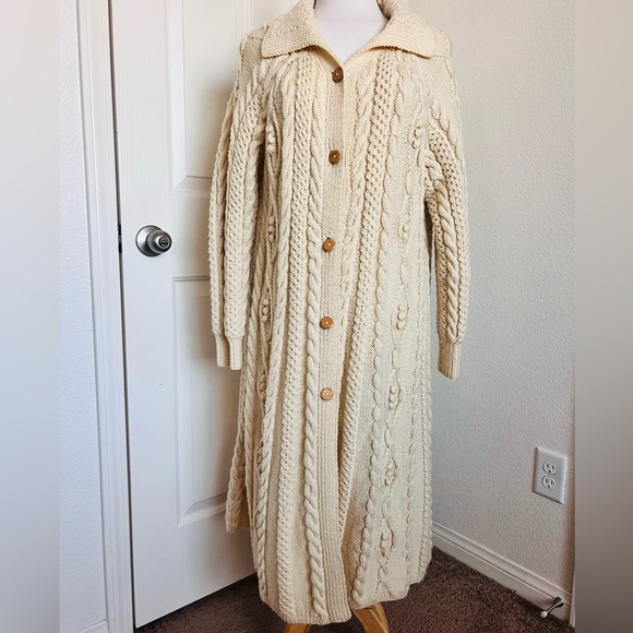 Sweaters | Vintage Cable Knit Sweater Duster In Cream | Poshmark